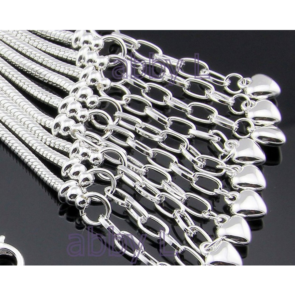 Yeshan 5pcs Women Silver Plated Snake Chain Charm Bracelet Starter with Classic Bead Lobster Clasp Fits All Chamilia Troll Biagi Beads,7.5 inch