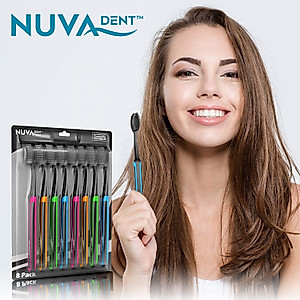 Nuva Dent Charcoal Toothbrushes Medium - Charcoal Toothbrush, Activated Charcoal Toothbrush Super Soft, Toothbrush Charcoal, Teeth Whitening Charcoal Tooth Brush - Adults & Kids - 8 pc, Medium
