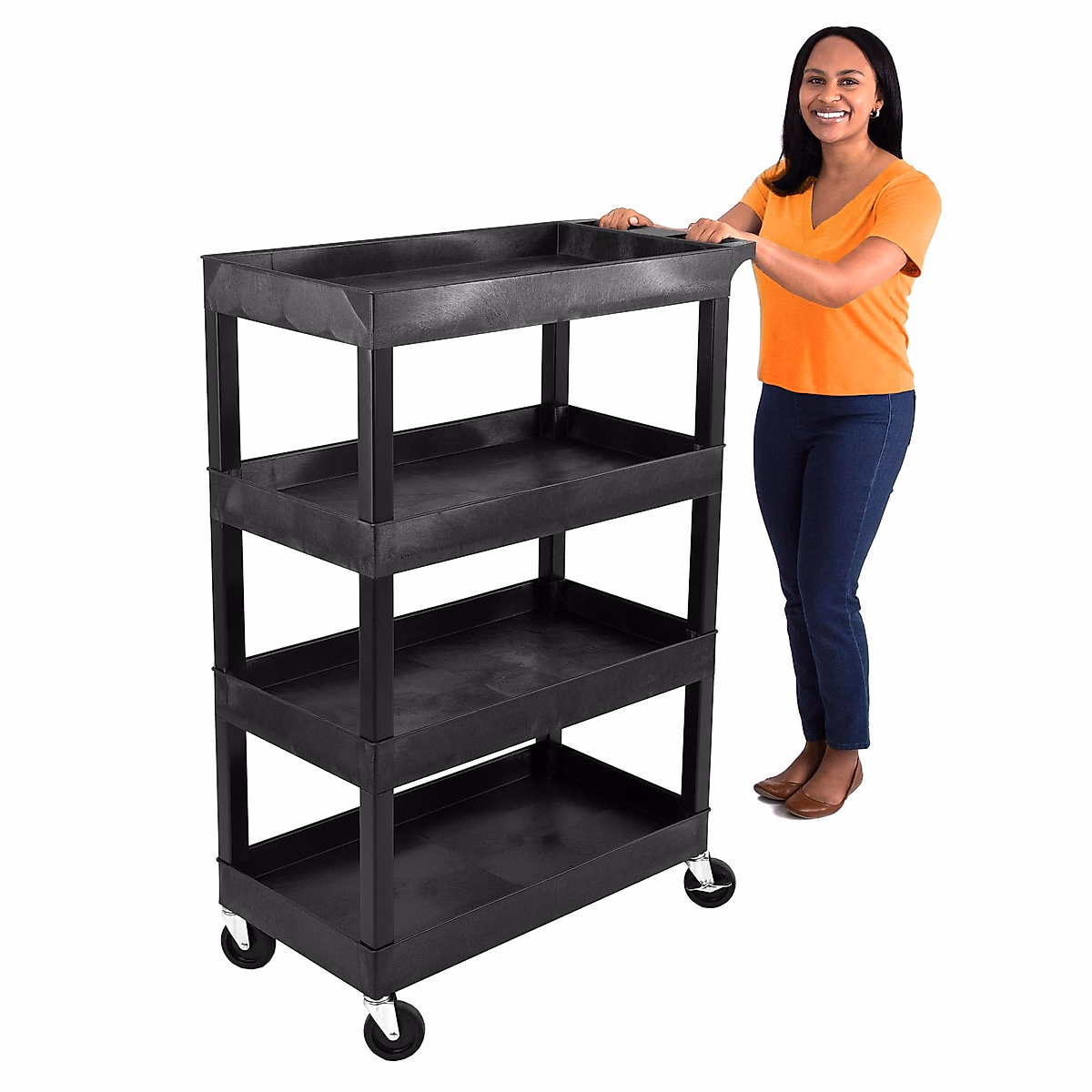 Stand Steady Tubstr 4 Shelf Utility Cart | Extra Tall Storage Cart & Rolling Tool Cart | Tub Shelf Utility Cart with Wheels for School, Garage, Office & Warehouse | Made in USA (35 x 18 x 50in/Black)