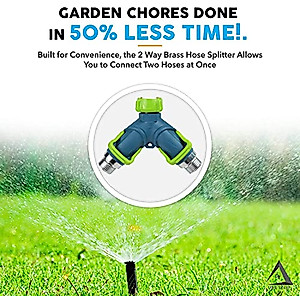 Hose Splitter 2 Way Heavy Duty, Garden Hose Splitter, Brass Y Hose Splitter with Thumb Control Valves, 3/4" Two Way Water Hose Splitter Faucet Splitter Shut Off Valve Hose Connector Adapter