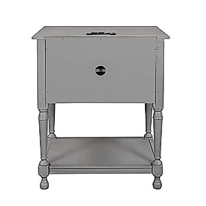 Nightstand with Charging Station, End Table with USB Ports & Power Outlet, Side Table with Storage Cabinet and Shelves, Modern Farmhouse Bedside Sofa Table for Home Office, Gray