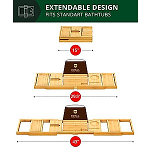 Foldable Bathtub Tray Caddy Bamboo Bathtub Tray Expandable, Bath Tub Table Caddy with Extending Sides - Free Soap Dish