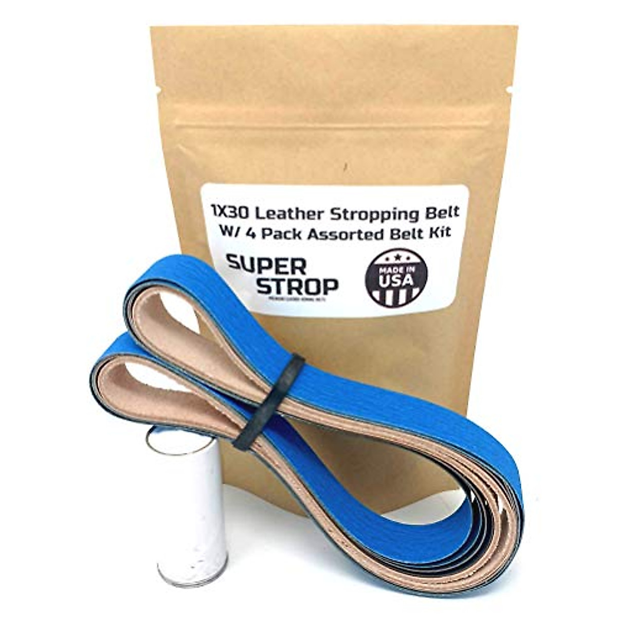 1X30 inch Assorted Belt Kit with Super Strop Leather Honing Polishing Belt Buffing Compound Included