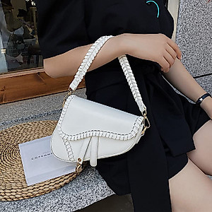 Women Saddle Shoulder Bag Trendy Clutch Purse Underarm Handbag Zipper Crossbody Bag Satchel Bags Handbag PU Leather (White)