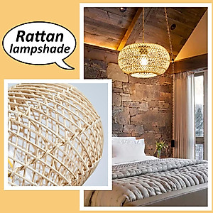 Plug in Pendant Light Rattan Hanging Lights with Plug in Cord, 15 FT Hemp Rope Cord Pendant Lamp Bamboo Lampshade, Farmhouse Industrial Boho Plug In Ceiling Light Fixture For Living Room Bedroom
