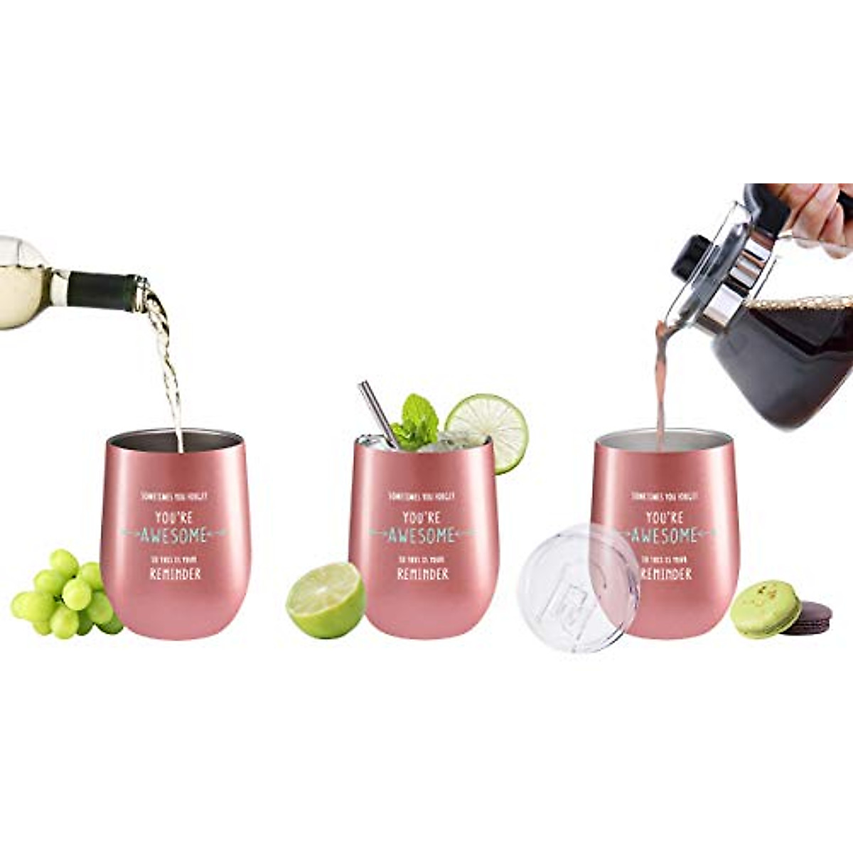 Inspirational Gifts for Women, Thank You Gifts, Sometimes You Forget You’re Awesome So This Is Your Reminder, Fancyfams 12oz Stainless Steel Wine Tumbler, Coworker Gifts for Women, (Rose Gold)