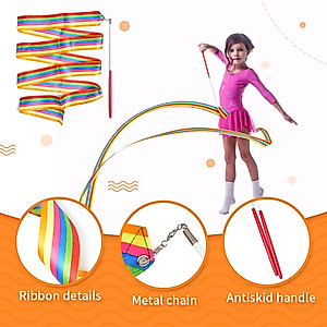HUIANER Dance Ribbons Streamers Rhythmic Gymnastic Ribbon Wands Rods for Children Art Dances, Baton Twirling, 2 Pieces