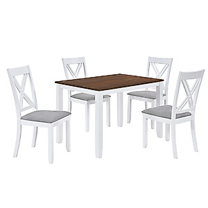 Harper & Bright Designs Rustic Wood 5-Piece Dining Table Set, Wood Kitchen Table Set with Table and 4 X-Back Dining Chairs, White