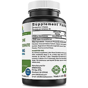 Brieofood Creatine Pills 3000 mg per Serving - 240 Tablets - 3rd Party Lab Tested for Purity & Quality - Helps Improve Athletic Performance