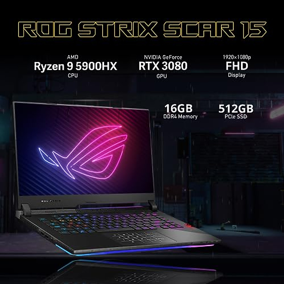 ASUS 2023 ROG Strix Scar 15 15.6" 300Hz IPS Type FHD Gaming Laptop, AMD Ryzen 9 5900HX, 16GB RAM, 512GB PCIe SSD, RGB Backlit Keyboard, GeForce RTX 3080, Win 10 Pro, Gray, 32GB SnowBell USB Card