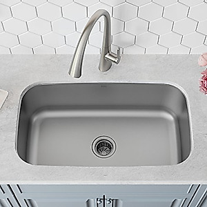 KRAUS Premier 31 ½-inch 16 Gauge Undermount Single Bowl Stainless Steel Kitchen Sink with WasteGuard™ Continuous Feed Garbage Disposal, KBU14-100-75MB