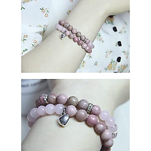 Healing Bracelets for Women - Rose Quartz & Rhodonite Bracelet - Healing Prayers Crystal Bracelet, 8mm Natural Stone Anti Anxiety Stress Relief Yoga Beads Get Well Soon Gifts