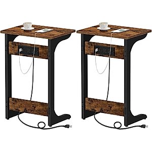 TUTOTAK Set of 2 C Shaped End Table with Charging Station, Tv Tray Table with 2 USB Ports and Outlets, Couch Table, Snack Table, Sofa Side Table for Small Spaces, Living Room, Bedroom TB01BB0442