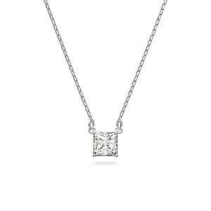 Swarovski Attract Pendant Necklace with a Square Cut Clear Crystal on a Rhodium Plated Setting with Matching Chain