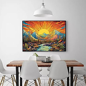 AIBOERL 5D Diamond Painting Kits for Adults, Sunrise DIY Diamond Art Forest Mountain River Round Full Drill Crystal Rhinestone Embroidery Pictures Crafts for Home Wall Decor (15.8 * 11.8 inch)