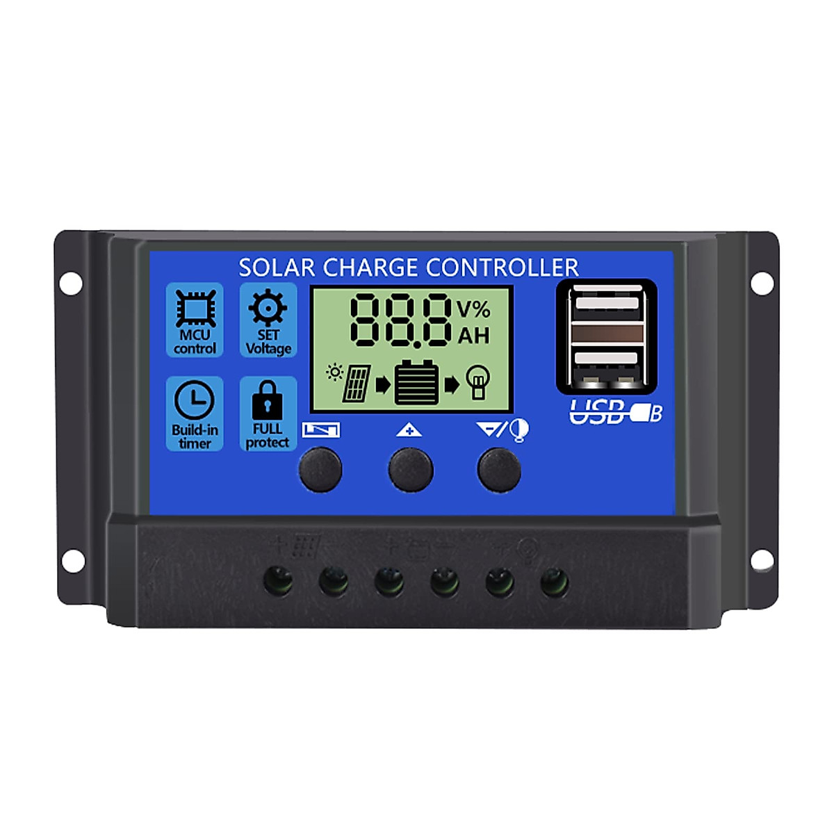 WERCHTAY 30A Solar Charge Controller 12V/ 24V Solar Panel Charge Controller Intelligent Regulator with 5V Dual USB Port Display Adjustable Parameter LCD Display and Timer Setting ON/Off Hours