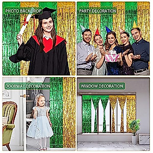 Peryiter 6 Pcs Backdrop Curtain 3.3 x 6.6 ft Glitter Tinsel Foil Fringe Curtains PET Fringe Curtain Backdrop Party Photo Backdrop Streamer Backdrop for Home Outdoor Party (Green, Gold)