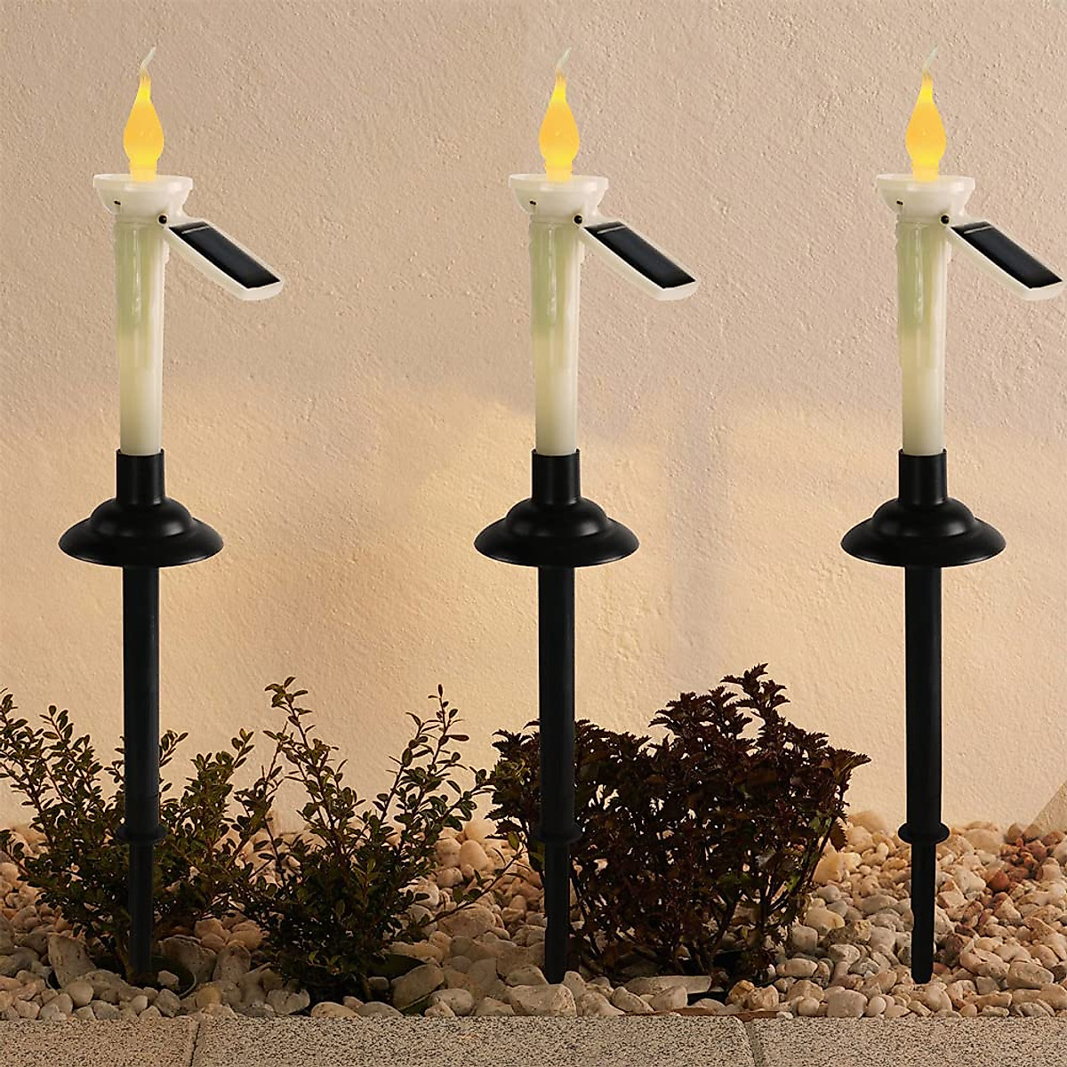 Tookie LED Candle Light, 4pcs Dual Use Solar Power Long Candle Light with Warm White Flickering Flame, Auto On/Off Solar Light for Garden Pathway Driveway Landscape Patio Deck Yard(Size:18.27inch)