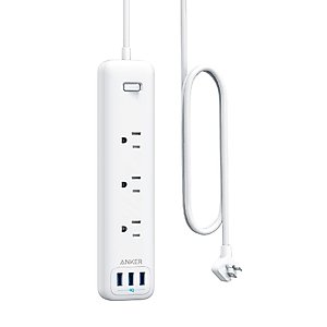 Anker Power Strip with USB, 3-Outlet & 3 PowerIQ USB Power Strip, PowerPort Strip 3 with 5 Foot Long Extension Cord, Flat Plug, Safety Shutter, for Home, Office