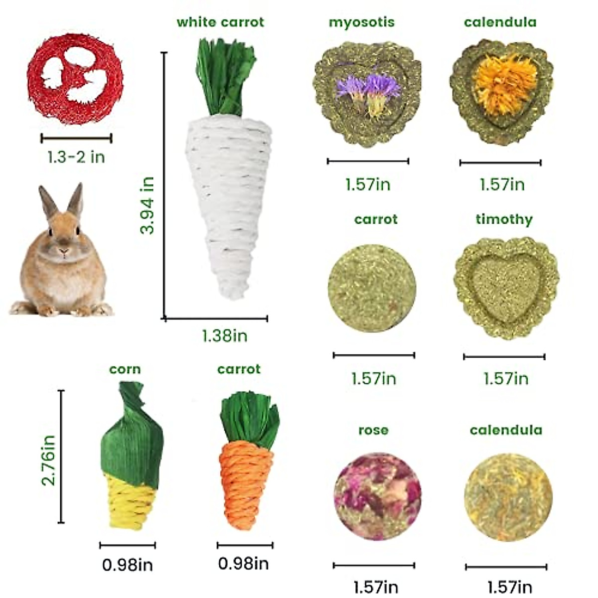 Lacrima Rabbit Chew Toys 12PCS, Bunny Toys for Rabbits, Hamster Guinea Pig Small Animal Chew Toys, Chew Treats and Balls for Rabbit, Bunny, Chinchilla, Guinea Pig, Hamster, Bunny Teeth Care