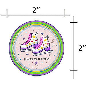 Thank You for Rolling by Stickers Labels, 2 inch Circle Roller Skate Birthday Favor Thank You Stickers for Envelope Seals Goodie Bags Ice Skating Party Favors Labels, Party Sticker for Kids (120 Pcs)