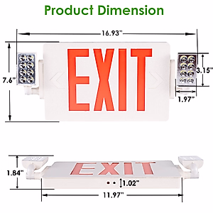 Gruenlich LED Combo Exit Sign, Emergency Light with 2 Adjustable Heads and Double Face, Back Up Batteries- US Standard Red Letter EXIT, UL 924 Qualified, 120-277 Voltage, 1-Pack