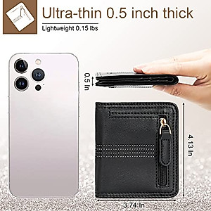 APHISON Womens Wallet, RFID Wallet Women Sequin Line Vegan Leather Slim Bifold Compact Small Wallet for Women with ID Credit Card Holder Zipper Coin Pocket Wallet Black