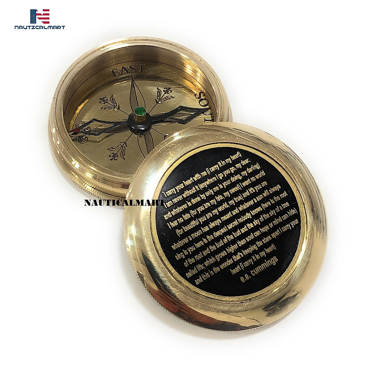 NauticalMart Brass Compass I Carry Your Heart with Me Poem Compass with Mini Compass Combo Gift, Personalized Compass, Groomsmen Gifts, Wedding Gifts, Corporate Gift, Unique Gift