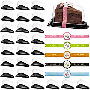 ZENFUN 100 Pack Cake Slice Containers with Stickers, Plastic Clear Cake Slice Boxes Individual Cheesecake Pie Containers for Cake, Tiramisu, Mousse, Dessert, Triangle