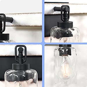 Kira Home Ashland 24" 3-Light Farmhouse Bathroom/Vanity Light + Hammered Glass Shades, White Ash Wood Style + Black Finish