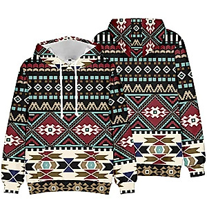 early access Hoodies for Men Pullover Long Sleeve Causal Western Aztec Ethnic Pullover Hooded Ethnic Print Crewneck Sweatshirt sweatshirts for men big and tall Dark Gray 4X
