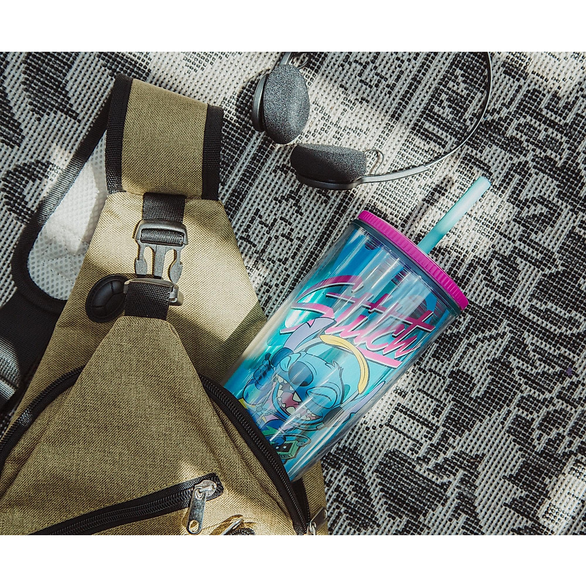 Disney Lilo & Stitch Jamming Plastic Tumbler With Leak-Resistant Lid and Reusable Straw | Double-Walled Travel Cup For Drinks | Holds 20 Ounces