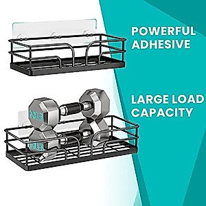 EZFurni Set of 4 Adhesive Shower Caddy, Rustproof Stainless Steel Bathroom Shower Organizer & Towel Holder Included, Solid Shower Shelves for Inside Shower,Roomy Shower Rack, Not Slide Down, Black