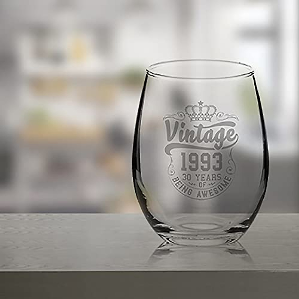 Veracco Crown Vintage 1993 30 Years Of Being Awesome Stemless Wine Glass 30th Birthday Gift For Him Her Dirty Thirty