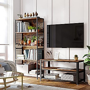 VASAGLE BRYCE TV Stand for TVs up to 43 Inches, Storage Console with Metal Shelf, Easy Assembly and Sturdy Design, Adjustable Feet, 39.4 x 15.7 x 20.3 Inches, Industrial, Rustic Brown ULTV40BX