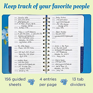 Steel Mill & Co Address Book with Alphabetical Tabs, Spiral Bound Contact Book, Blue Floral Personal Organizer, 8 x 6, Forget Me Not