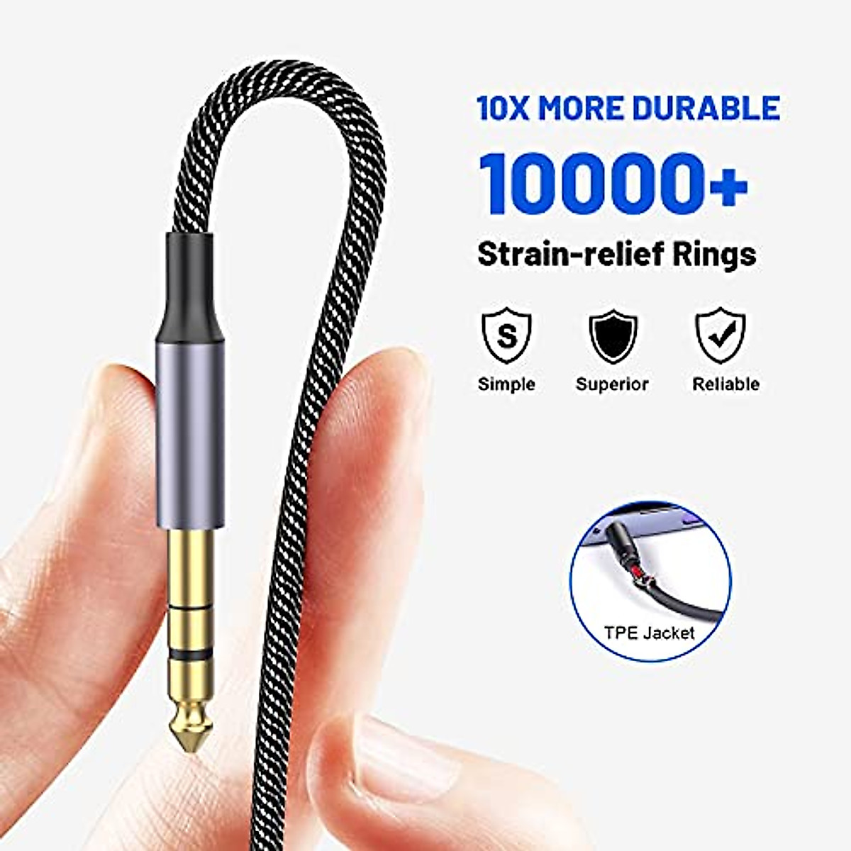 MOSWAG 6.35mm Male to 3.5mm Male TRS Stereo Audio Cable 3.28FT/1Meter with Zinc Alloy Housing and Nylon Braid Compatible for iPod Laptop Home Theater Devices Amplifiers and More