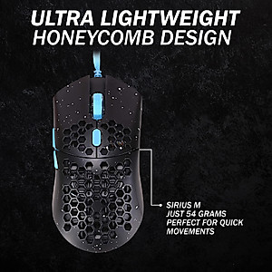 HK Gaming Sirius M Ultra Lightweight Honeycomb Shell Gaming Mouse | 54 Grams | 16000 cpi | USB Wired | 6 programmable Buttons | On-Board Memory | Anti Slip Grips | Sirius-M 16000cpi Phantom
