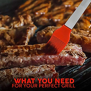 Kaluns Grill Set, Heavy Duty Thick Stainless Steel Grilling Utensils 5 Piece Grilling Set, Tong, Fork, Spatula, Basting Brush Extra Long Grill Accessories