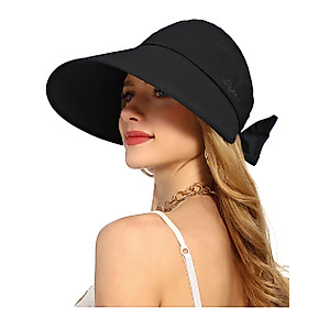 Rulala Fancy Sun Hats for Womens Wide Brim Visor UV Protection Hat for Beach Summer Packable Hat(Black)