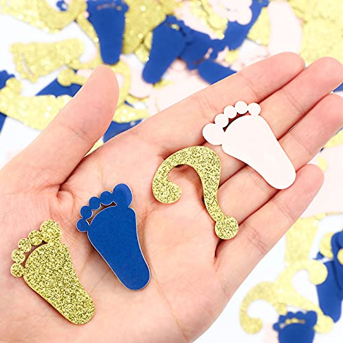 Gender Reveal Confetti for Baby Shower Baby Footprint Confetti Foot Print Question Mark Baby Sprinkles Decorations for Birthday Party Wedding Table Supplies, Pink, Gold, Dark Blue (200 Pieces)