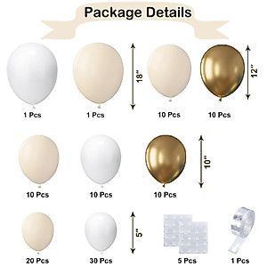 White Sand Gold Balloons Garland Arch Kit,102PCS White Nude Balloons with Metallic Chrome Gold Latex Balloons for Boho Wedding Baby Bridal Shower Engagement Anniversary Birthday Decorations