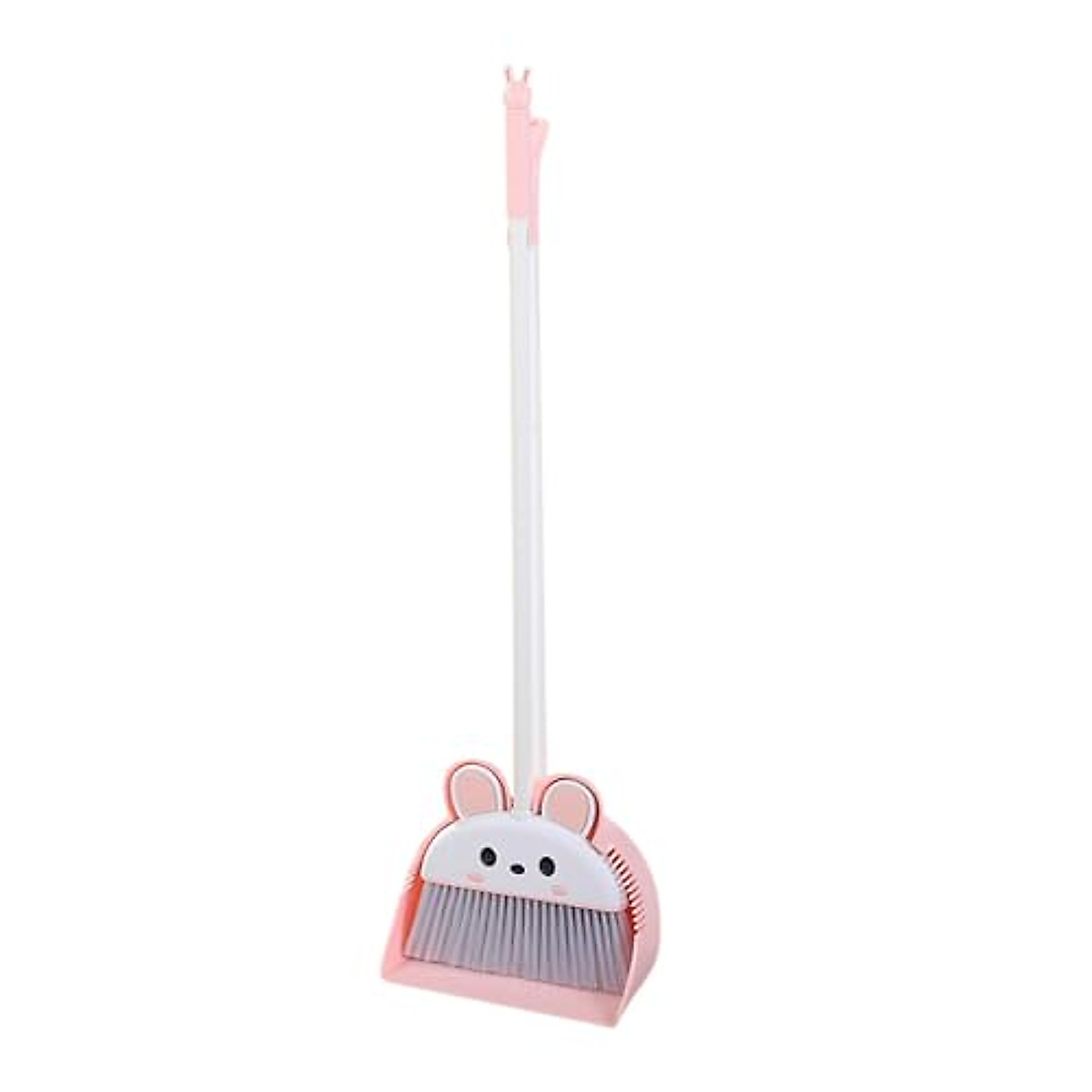 JISADER Broom and Dustpan Set Dense Bristles Built in Broom Comb Sweeping Broom for Home, Pink