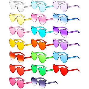20 Pairs Heart Shape Sunglasses Rimless Heart Glasses Transparent Candy Color Bachelorette Sunglasses Colorful Frameless Glasses Mixed Colors Love Eyewear for Women Teens Cosplay Party Favors