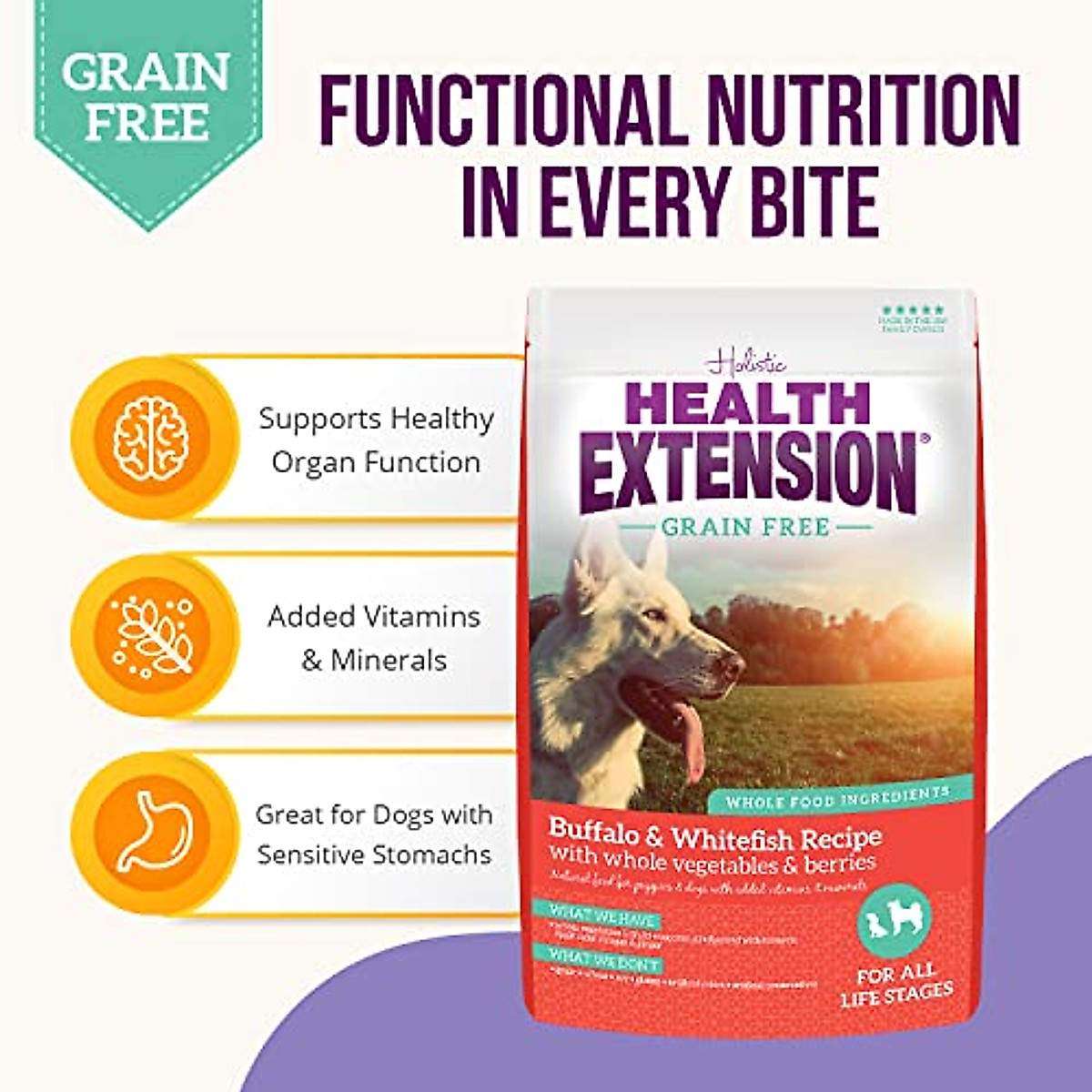 Health Extension Dry Dog Food, Natural Food with Added Vitamins & Minerals, Suitable for All Puppies, Include Buffalo & Whitefish Recipe with Whole Vegetable & Berries (23.5 Pound)