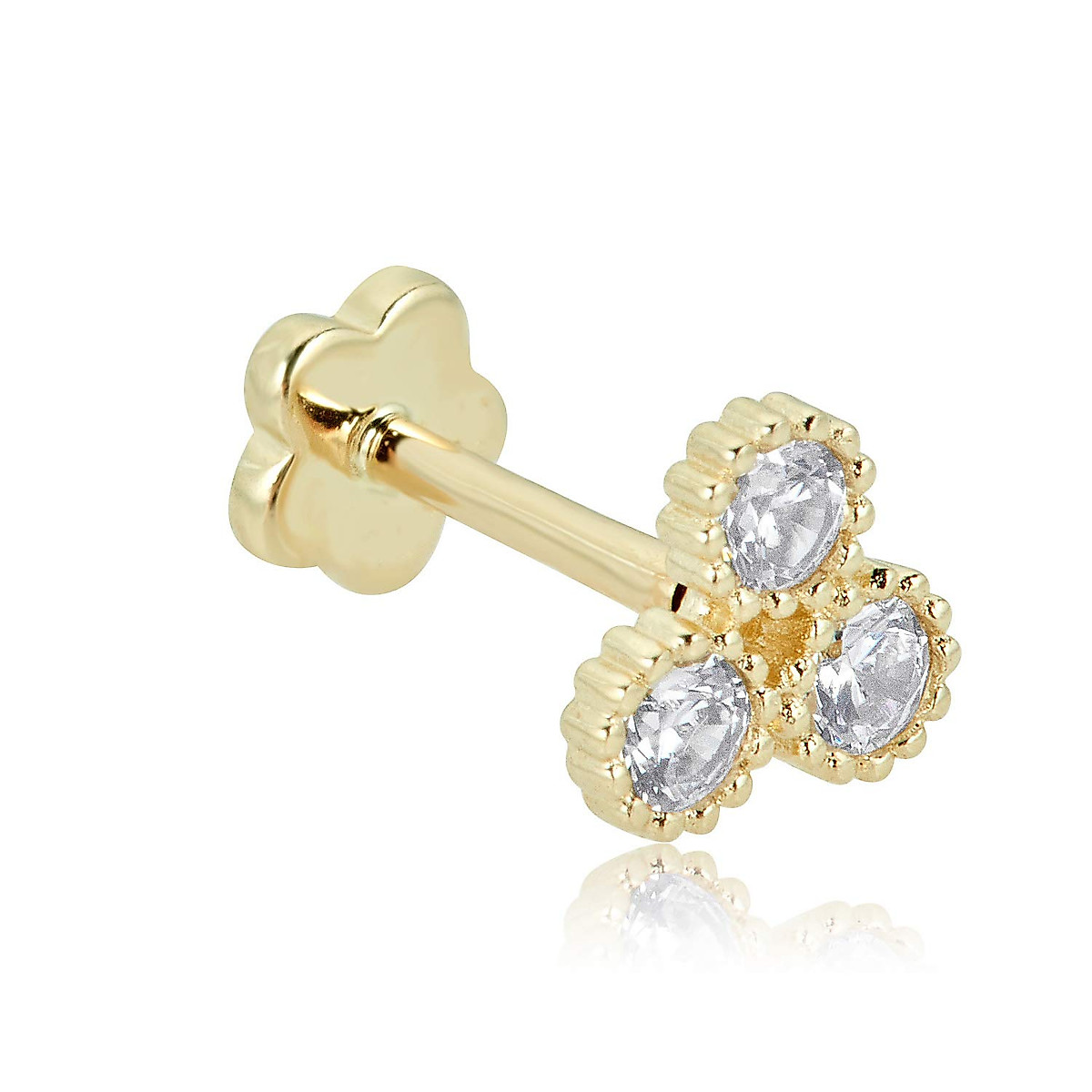 AVORA 14K Yellow Gold Simulated Diamond CZ Triangle Cartilage Piercing Flat Back Earring Body Jewelry (18 Gauge)