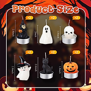 Rossesay 12 Pcs Halloween Decoration Candles Ghost Candles Pumpkin Skeleton Cat Witch Cute Mini Candles White Soy Wax Horror Tea Lights Spooky Candles Set for Autumn Halloween Party Home Decorations