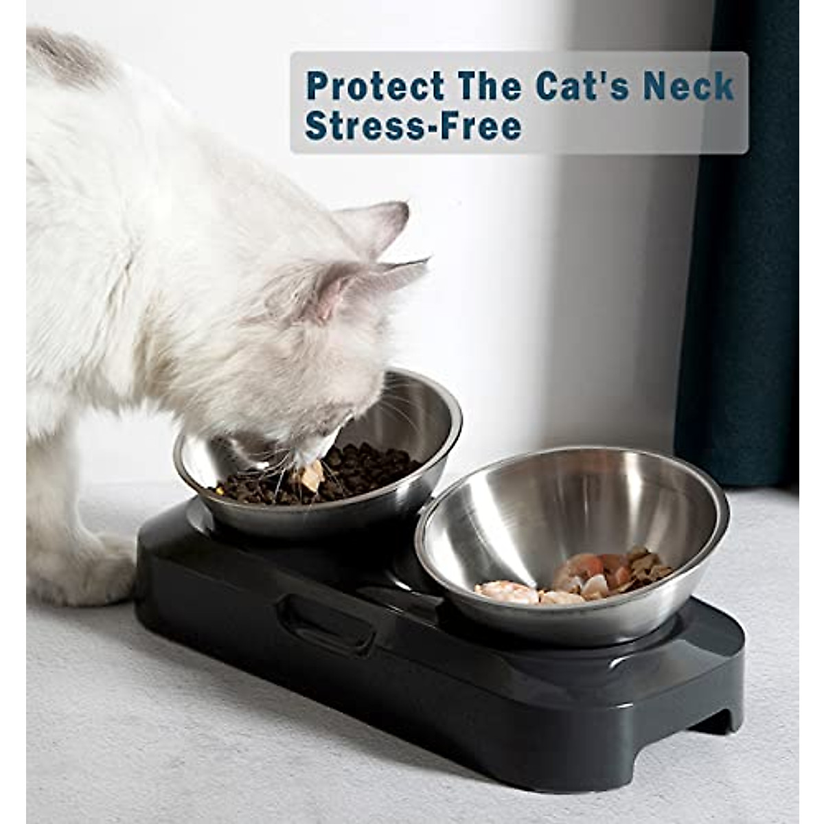 Cat Bowls - Elevated Cat Food Bowls, Anti Vomiting Cat Bowl Set, Stainless Steel Cat Bowls,Cat Bowls for Food and Water, Raised Cat Bowls for Indoor Cats, Orthopedic Cat Bowl