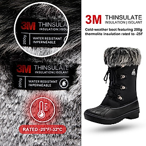 ALEADER Waterproof Snow Boots for Women, Warm Faux Fur Winter Duck Boots Shoes Black 9 B(M) US