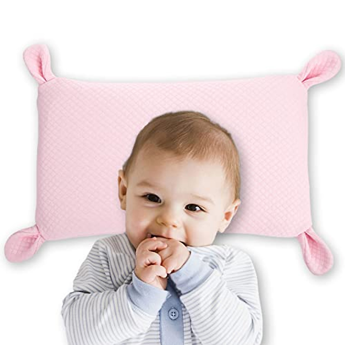 Breathable Children Pillow with Soothering Bunny Ears Memory Foam Kids Sleeping Pillows (Pink Modal)